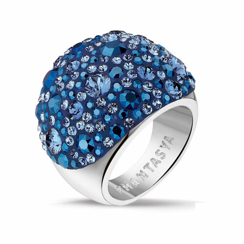 Кольцо Phantasya, кристаллы Swarovski, размер 16.5, серебряный, голубой