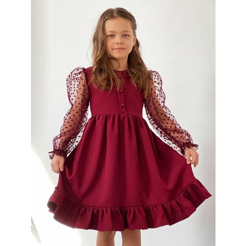 Платье Бушон, размер 128-134, бордовый