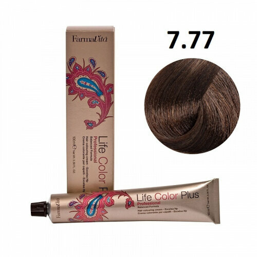 Крем-краска для волос Farmavita Life Color Plus 7.77 блондин интенсивный коричневый кашемир, 100 мл