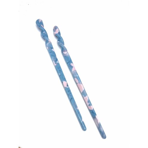 Китайские палочки для волос мраморные с принтом 2 шт голубые