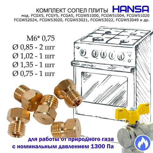 Комплект жиклеров, форсунок газовой плиты "Hansa" под природный газ