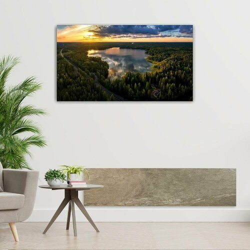Картина на холсте 60x110 LinxOne "Небо озеро керава финляндия" интерьерная для дома / на стену / на кухню / с подрамником