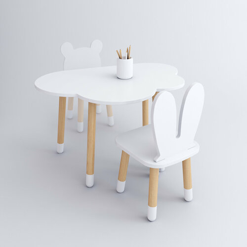 Комплект детской мебели DIMDOMkids, стол "Облако" белый + стул "Зайка" белый