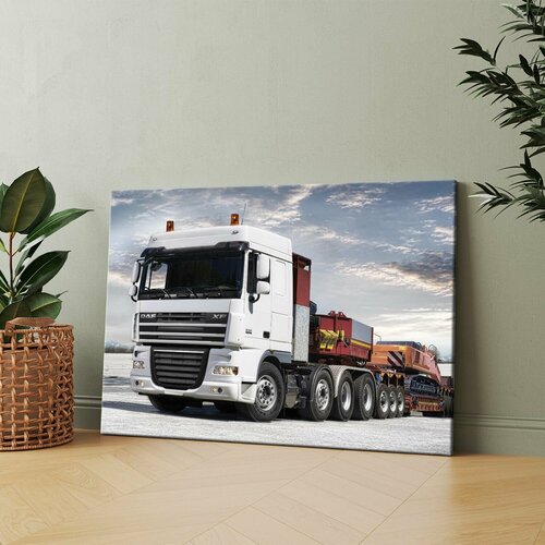 Картина на холсте (Большой белый грузовик) 50x70 см. Интерьерная, на стену.