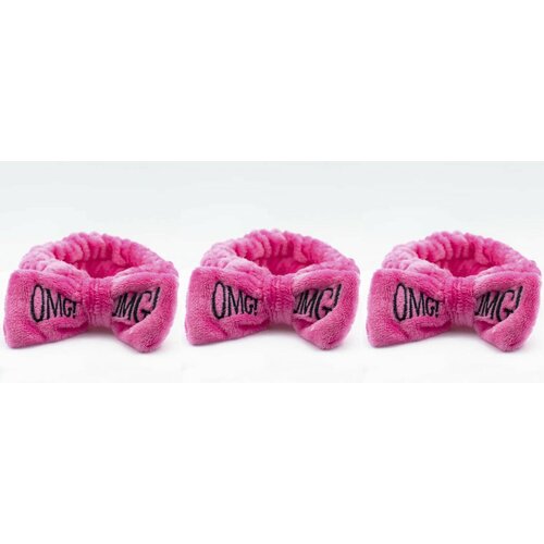 Cosmetic Bandage Повязка для волос с надписью, розовая, 3 шт