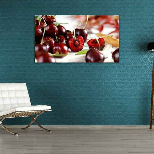 Картина на холсте 60x110 LinxOne "Сочная вкусная черешня ягода" интерьерная для дома / на стену / на кухню / с подрамником