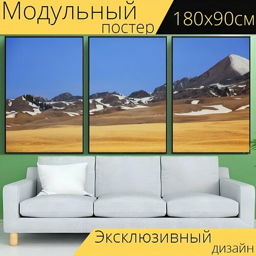 Модульный постер "Синьцзян, пастбища, снежная гора" 180 x 90 см. для интерьера