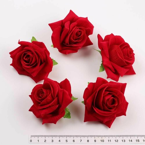 Бутон розы раскрытый бархатный 8,5 см 5 шт красный