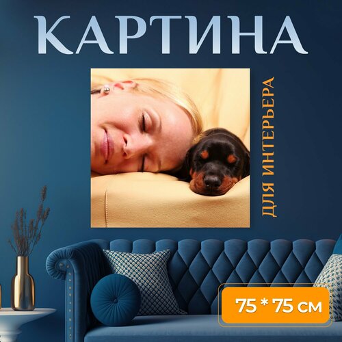 Картина на холсте "Собака, доберман, домашний питомец" на подрамнике 75х75 см. для интерьера