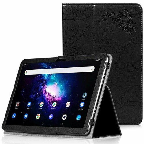 Чехол MyPads для планшета Blackview Tab 16, закрытого типа с красивым узором, с держателем для руки, черный, из эко-кожи