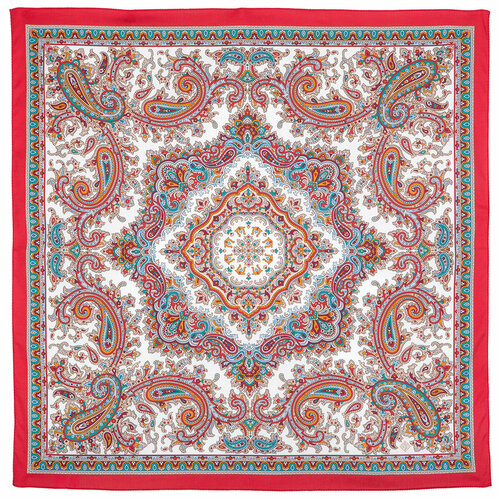 Платок Павловопосадская платочная мануфактура,76х76 см, красный, голубой