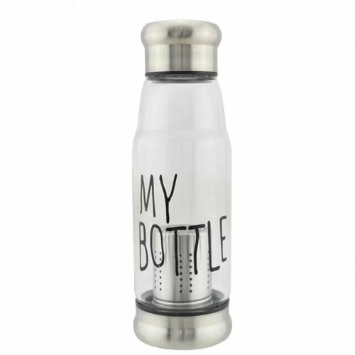 Бутылка для напитков с заварочной колбой 420 мл серебряная крышка