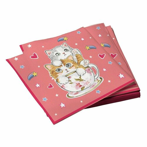 Салфетки бумажные ND Play / Котики на розовом (трехслойные 33х33 см, 20 шт)