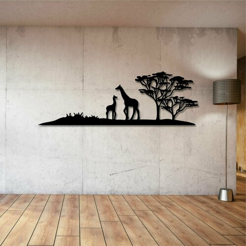 Панно настенное из дерева "Жирафы" 90х30см / декор для дома
