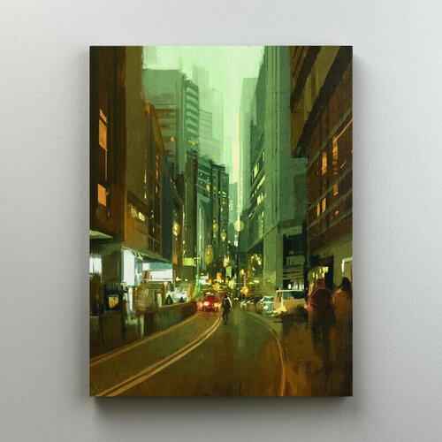 Интерьерная картина на холсте "Улицы в современном городском городе - вечером 2" размер 30x40 см