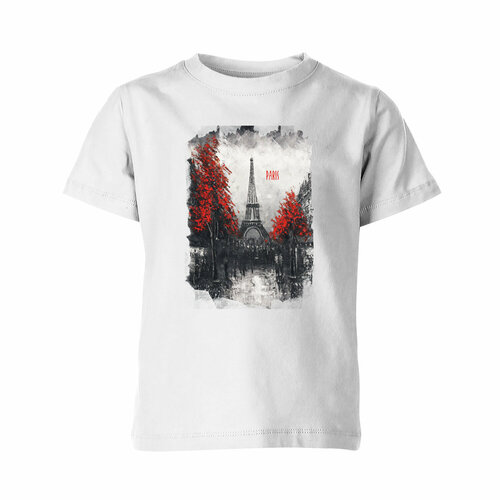 Детская футболка «Париж - Paris, города, масло, картина, башня» (140, белый)