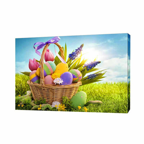 Картина на холсте Пасхальные яйца в корзинке, 50х70 см