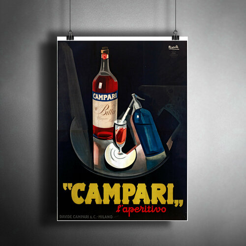 Постер плакат для интерьера "Винтажный постер: напиток Campari (Кампари). Подарок на новоселье" / A3 (297 x 420 мм)