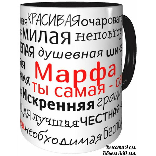 Кружка комплименты Марфа ты самая самая - с черной ручкой и черная внутри