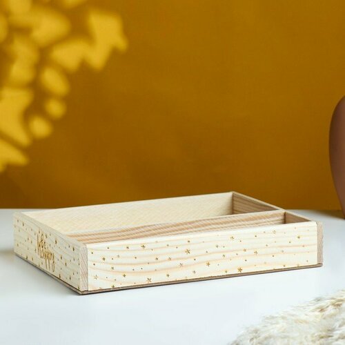 Кашпо деревянное, 27.5×20×4.5 см "Be happy", 2 отдела, гравировка (комплект из 5 шт)