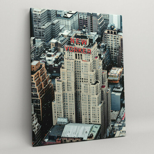 Картина на холсте (интерьерный постер) "Здания и небоскребы Нью-Йорка - вид сверху", с деревянным подрамником, размер 30x40 см