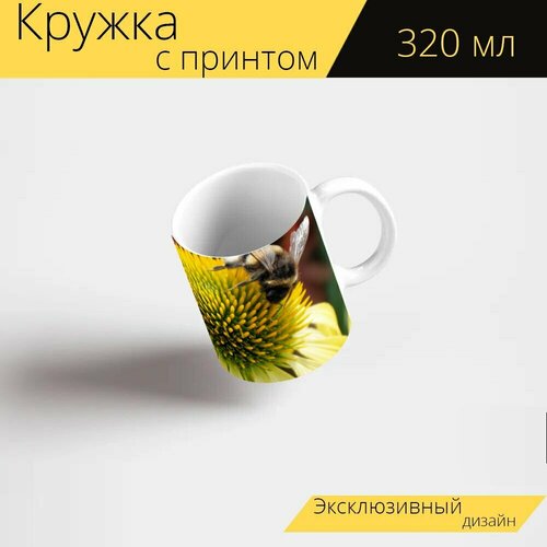 Кружка с рисунком, принтом "Шмель, насекомое, эхинацеи" 320 мл.