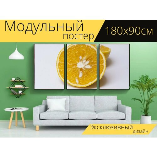 Модульный постер "Апельсин, фрукты, здоровье" 180 x 90 см. для интерьера
