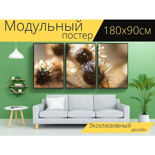 Модульный постер "Лопух, растения, мороз" 180 x 90 см. для интерьера