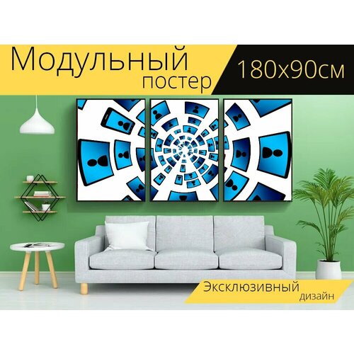 Модульный постер "Социальные медиа, смартфон, монитор" 180 x 90 см. для интерьера