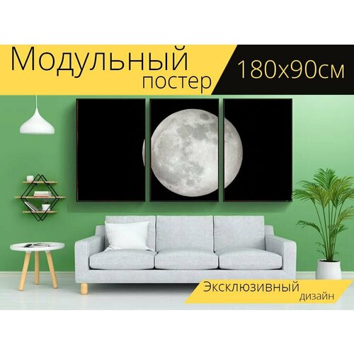 Модульный постер "Луна, солнечный, пространство" 180 x 90 см. для интерьера
