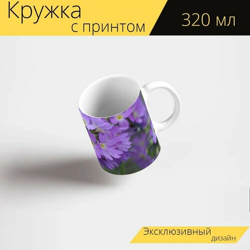 Кружка с рисунком, принтом "Первоцветы, розовофиолетовый, prymulki" 320 мл.