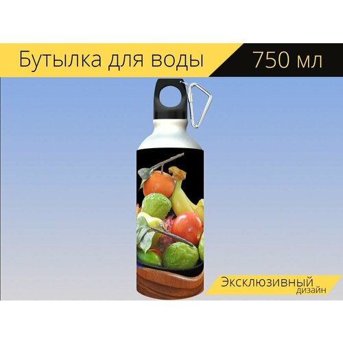 Бутылка фляга для воды "Ваза с фруктами, фрукты, деко" 750 мл. с карабином и принтом
