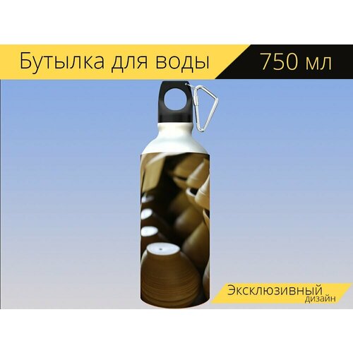 Бутылка фляга для воды "Глина, банка, ваза" 750 мл. с карабином и принтом