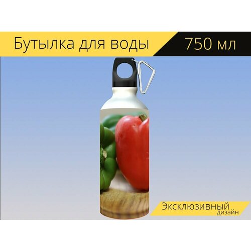 Бутылка фляга для воды "Питание, кухня, овощи" 750 мл. с карабином и принтом