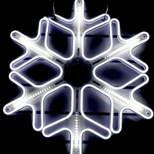 Неоновая светодиодная светящаяся снежинка с бегущими огнями пульсацией 40 см.(Холодный белый)