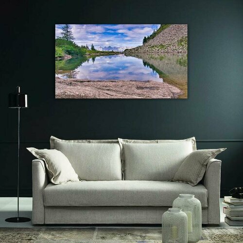 Картина на холсте 60x110 LinxOne "Озеро пейзаж горы небо" интерьерная для дома / на стену / на кухню / с подрамником