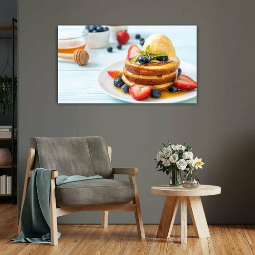 Картина на холсте 60x110 LinxOne "Ягоды черника мед панкейки" интерьерная для дома / на стену / на кухню / с подрамником