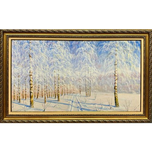 Картина маслом, зимний пейзаж "Зимний лес" 1