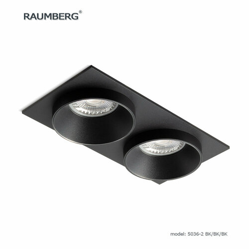 Встраиваемый неповоротный светильник RAUMBERG 5036-2 RF bk/bk/bk черный с черными кольцами и черной рамкой под светодиодные лампы GU10
