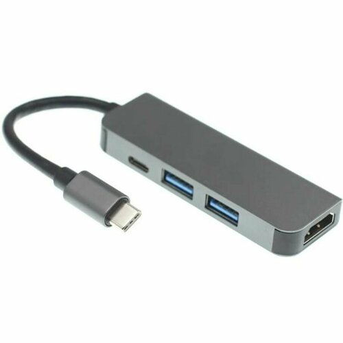 Переходник Type-C на HDMI-USB 3.1 Type-C-2x USB 3.0, серый