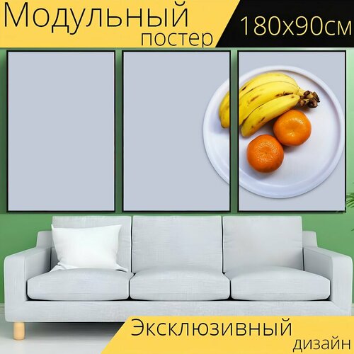 Модульный постер "Фрукты, еда, тарелка" 180 x 90 см. для интерьера