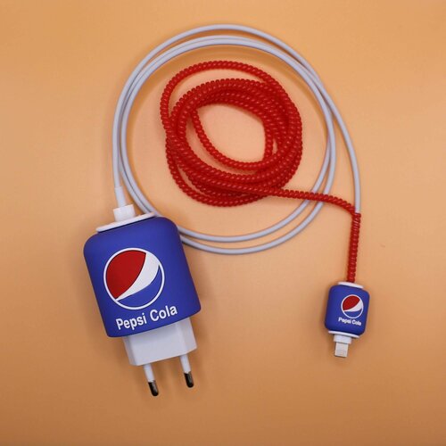 Комплект с обмоткой-спиралью для кабеля и защитный чехол для зарядки / защита кабеля от излома / Пепси Кола (красный)