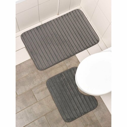 Набор ковриков для ванной и туалета Доляна Оливия, 2 шт: 40x50 см, 50x80 см, цвет серый
