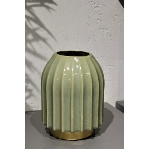 Керамическая интерьерная ваза серо-зеленая