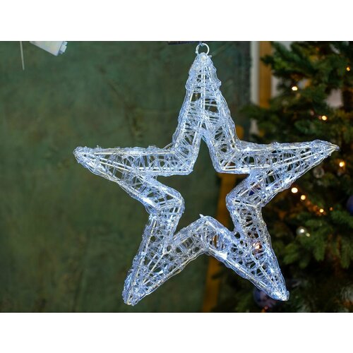 Светящееся украшение звезда гьяччато, акриловые нити, 40 холодных белых LED-огней, 50 см, батарейки, уличная, Winter Deco 3060146