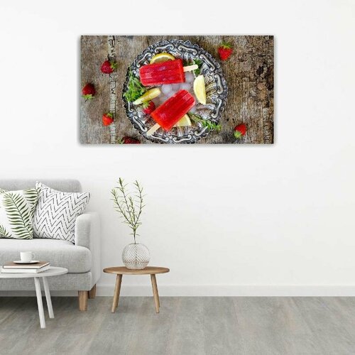 Картина на холсте 60x110 LinxOne "Мороженое тарелка лимон лед" интерьерная для дома / на стену / на кухню / с подрамником