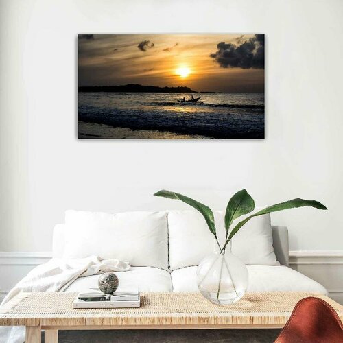 Картина на холсте 60x110 LinxOne "Закат море Sri Lanka пейзаж" интерьерная для дома / на стену / на кухню / с подрамником