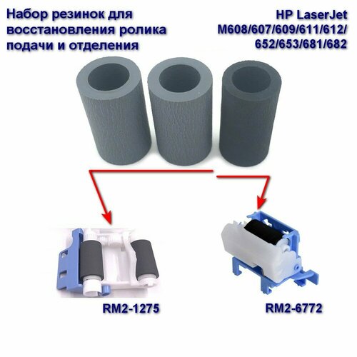 RM2-1275 + RM2-6772 Ролик подачи и отделения (резинки) для HP LaserJet M608/607/609/611/612/652/653/681/682