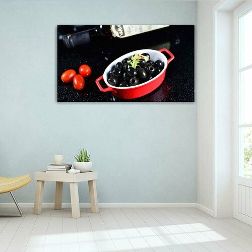 Картина на холсте 60x110 LinxOne "Оливка оливковое масло" интерьерная для дома / на стену / на кухню / с подрамником