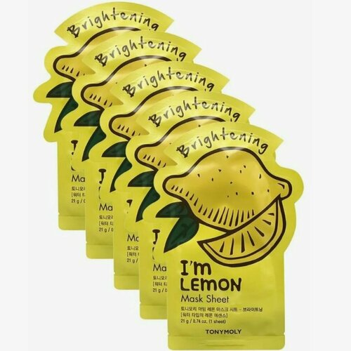 TONYMOLY Тканевая маска для лица с экстрактом лимона I'm LEMON Mask Sheet Brightening, 5 шт